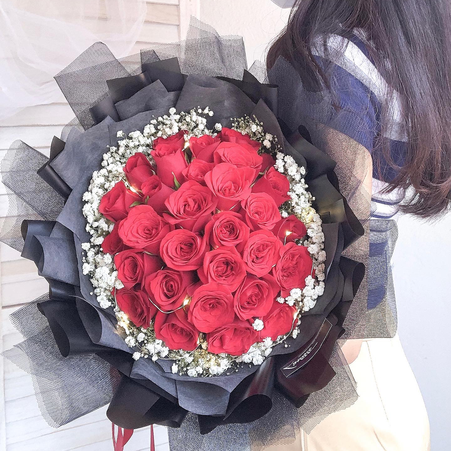 Bridal Bouquet - White Roses with Baby Breath - Lartiste - KL Florist