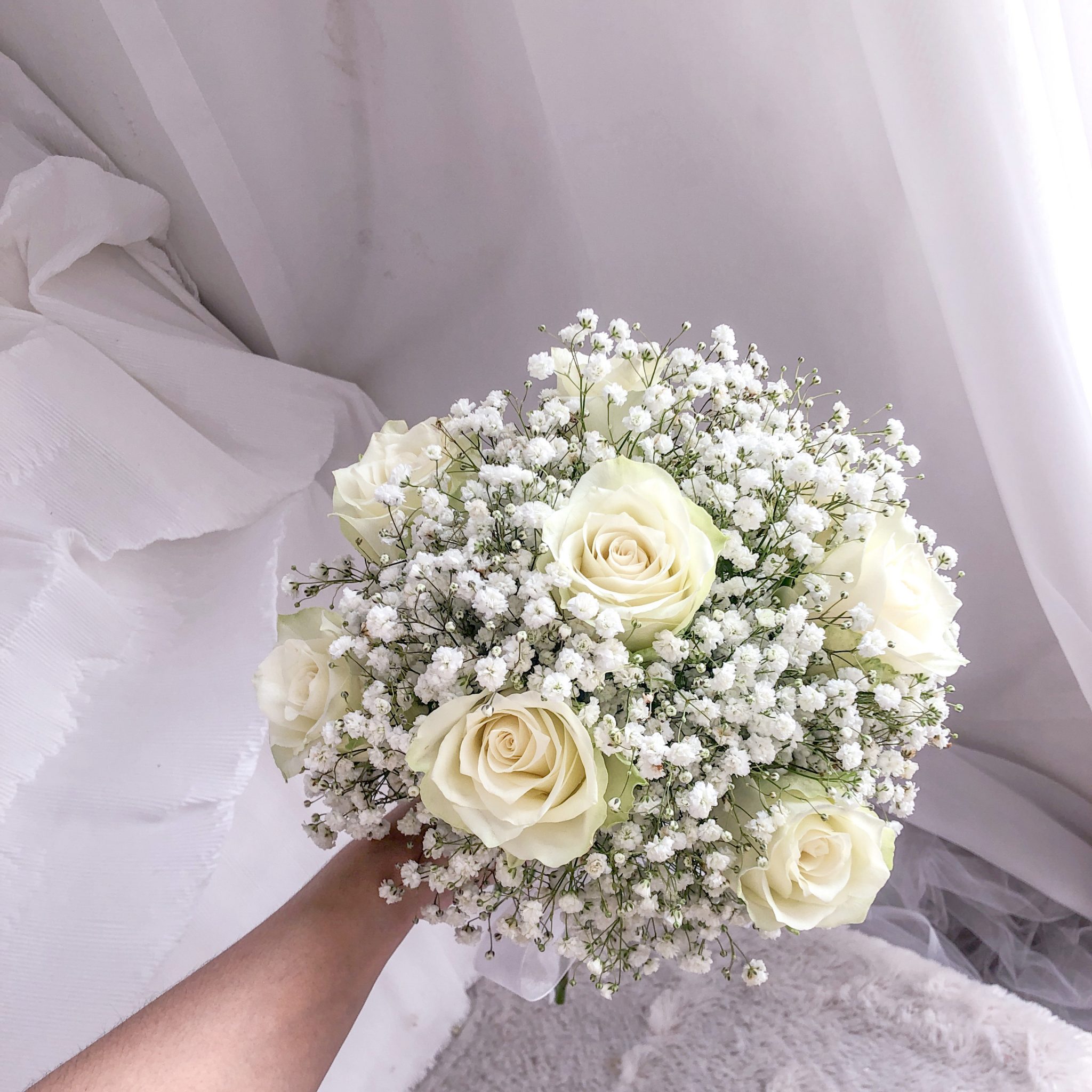 Bridal Bouquet - White Roses with Baby Breath - Lartiste - KL Florist